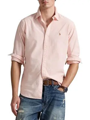Polo Ralph Lauren Stripe Classic Fit Oxford Button-down Shirt - Peach/white