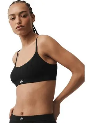 Alo Yoga Pointelle Sweater Be Mine Bra Top - Black