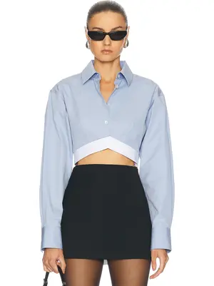 Alexander Wang Cropped Button Up Top - Oxford Blue & White