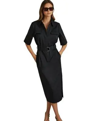 REISS Aimie Cotton-blend Utility Midi Dress - Black