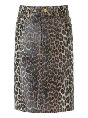 GANNI Animal Print Denim Mini Skirt - Brown