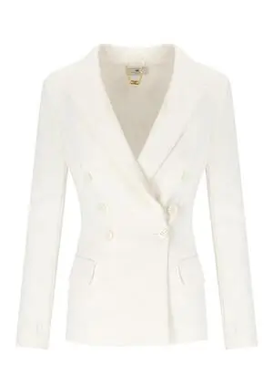 Elisabetta Franchi Ivory Crepe Double Breasted Jacket - White