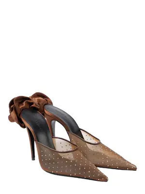Magda Butrym Floral-appliqué Embellished Mesh Mules - Brown