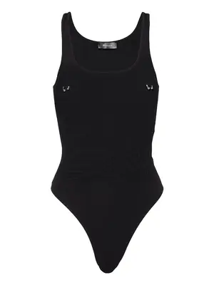 MUGLER Pierced Cotton Bodysuit - Black