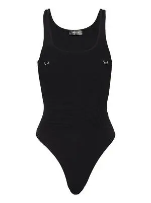 MUGLER Pierced Cotton Bodysuit - Black