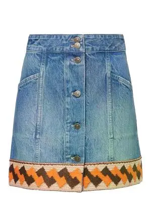 VALENTINO Valentino Jacquard-Trimmed Denim Miniskirt