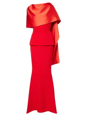 Safiyaa Evangelina Caped Crêpe Gown - Red