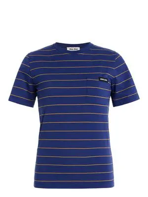 Miu Miu Striped Cotton Jersey T-shirt - Blue