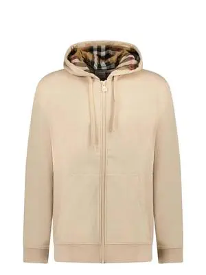 Burberry Hove Check Embroidery Logo Zip Hoodie - Soft Fawn