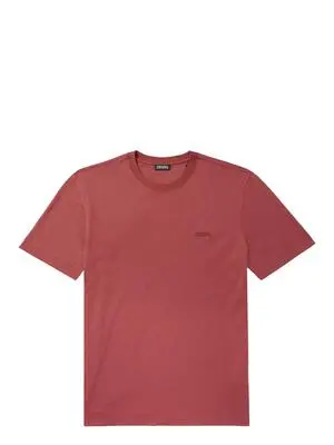 Zegna Slim-fit Logo-embroidered Cotton-jersey T-shirt - Red