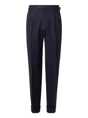 SAMAN AMEL Straight-leg Pleated Wool Suit Trousers - Blue