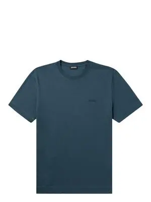 Zegna Slim-fit Logo-embroidered Cotton-jersey T-shirt - Blue