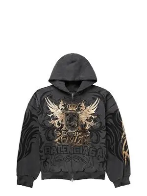 Balenciaga Tacky Embellished Metallic Logo Hoodie - Black