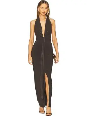Norma Kamali X Revolve Tie Front Halter Gown - Chocolate
