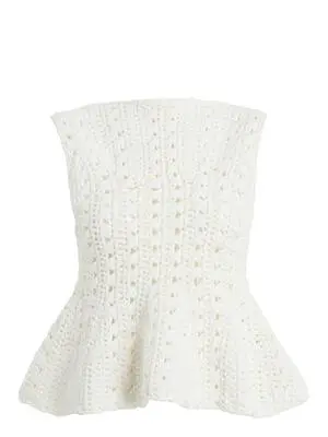 Khaite Yuka Crochet Peplum Top - White