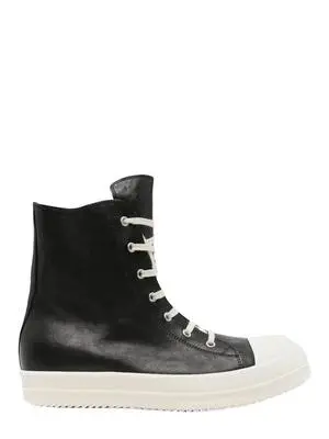 Rick Owens Hollywood High Waxed Leather Sneakers - Black/milk