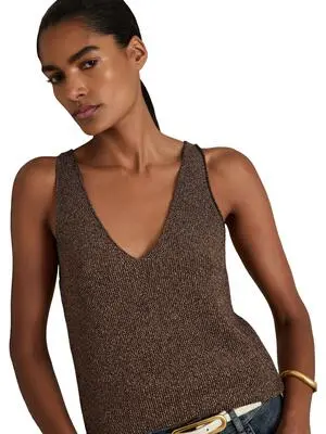 REISS Mika Metallic V-neck Vest - Bronze