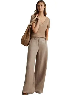 REISS Demi Linen Trousers - Mink Neutral