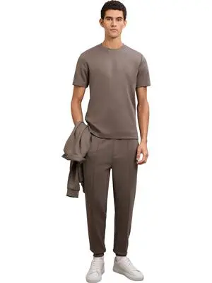 REISS Interlock Jersey Crew-neck T-shirt - Light Brown