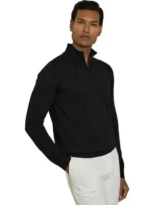 REISS Blackhall Merino Wool Half-zip Funnel Neck Jumper - Black