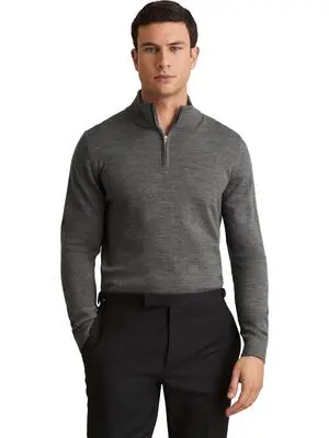 REISS Merino Wool Half-zip Jumper - Derby Grey Marl