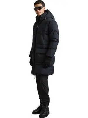 REISS Stadium Quilted Longline Puffer Coat - Navy