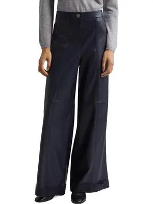 MM BY MAX MARA Mm Marina Faux Leather Wide Leg Pants - Navy