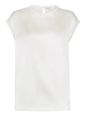 Brunello Cucinelli Monili-embellished Satin T-shirt - White
