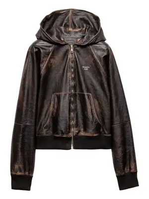 Prada Nappa Leather Hoodie Jacket - Dark Brown