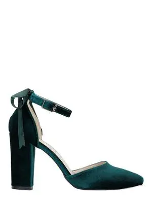 FOREVER & ALWAYS SHOES Jolie High Block Heels With Ribbon - Emerald Green