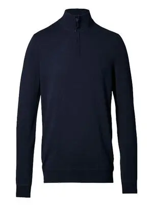 CHARLES TYRWHITT Merino Cashmere Button-neck Sweater - Navy