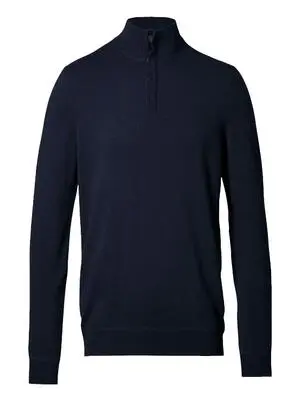 CHARLES TYRWHITT Merino Cashmere Button-neck Sweater - Navy