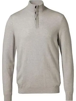 CHARLES TYRWHITT Merino Cashmere Button-neck Sweater - Silver Grey