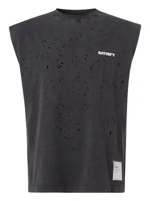 Satisfy Mothtech Muscle Distressed Cotton T-shirt - Black