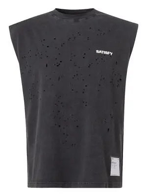 Satisfy Mothtech Muscle Distressed Cotton T-shirt - Black