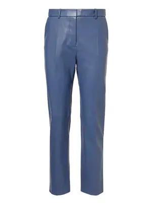 JOSEPH Coleman Mid-rise Straight Leather Pants - Blue