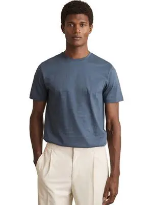 REISS Leo Mercerised-cotton Ribbed T-shirt - Airforce Blue