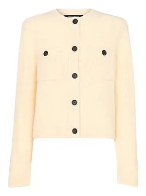 Whistles Round-neck Textured Wool-blend Cardigan - Cream
