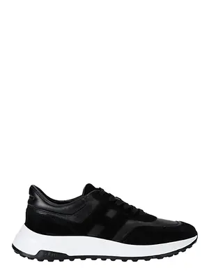 Hogan Hyperlight Branded Leather And Suede Low-top Trainers - Blk/white