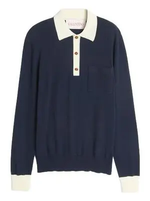Valentino Garavani Long-sleeved Cotton Polo Shirt - Natural