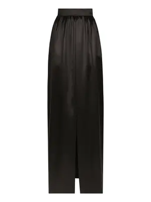 Dolce & Gabbana Long Silk Satin Skirt With Slit - Black