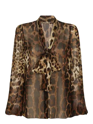 Dolce & Gabbana Leopard-print Chiffon Pussy-bow Shirt - Animal Print