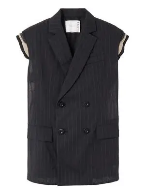 Sacai Pinstriped Cotton-voile Vest - Black