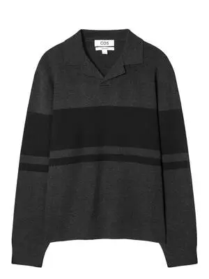 Cos Striped Double-faced Knitted Polo Shirt Gray