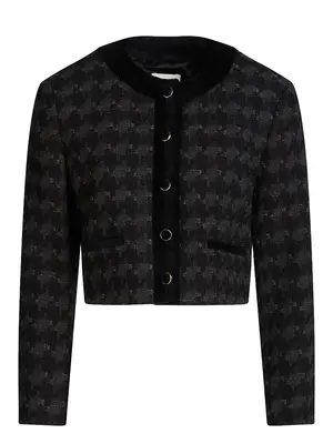 Sandro Cropped Houndstooth Cotton-blend Jacket - Black