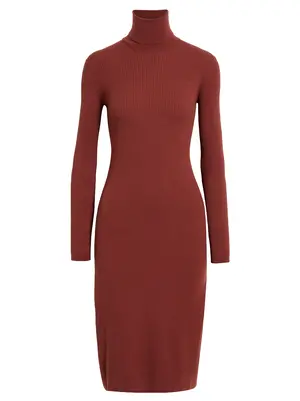 ANOTHER TOMORROW Another Tomorrow Ribbed Wool-Blend Turtleneck Midi Dress
