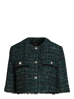 Maje Cropped Metallic Bouclé-tweed Jacket - Forest Green