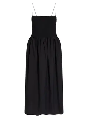 Theory Smocked Cotton-blend Poplin Midi Dress - Black