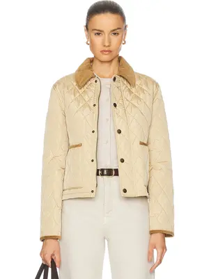 Burberry Cropped Quilted Jacket - Flax & Sand Ip Check