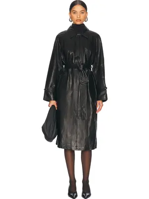 Nour Hammour Isolde Leather Trench Coat - Black
